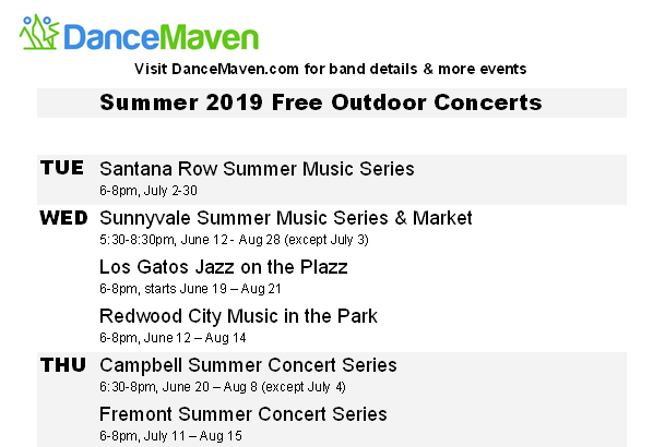 Summer 2019 Free Outdoor Concert Schedule - DanceMaven.com